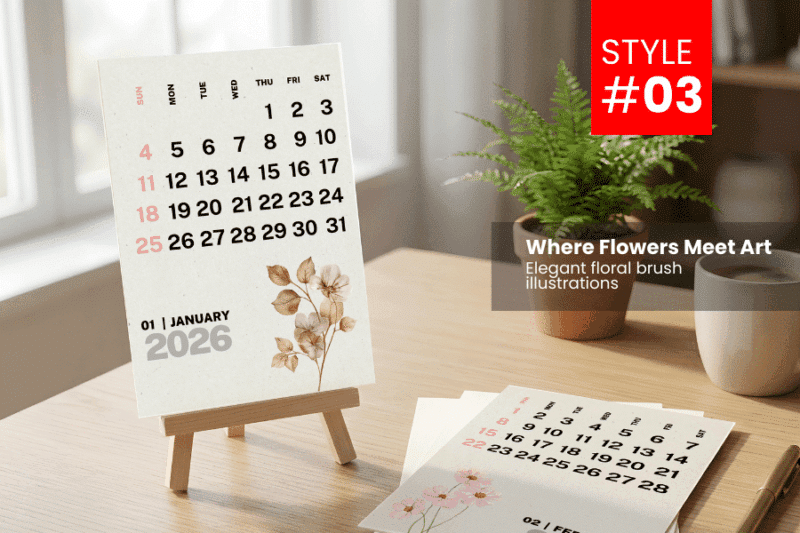 Mini Desk Calendar with Wooden Easel Stand - Redpixel